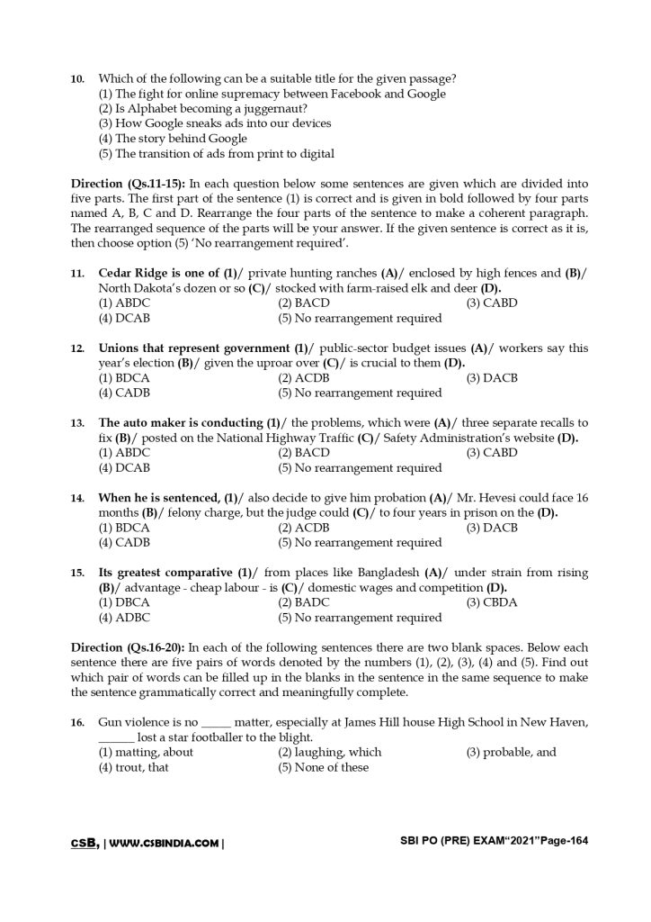 SBI PO EXAM 2022(OFFLINE MOCK TEST SERIES) - CHENNAI SCHOOL OF BANKING