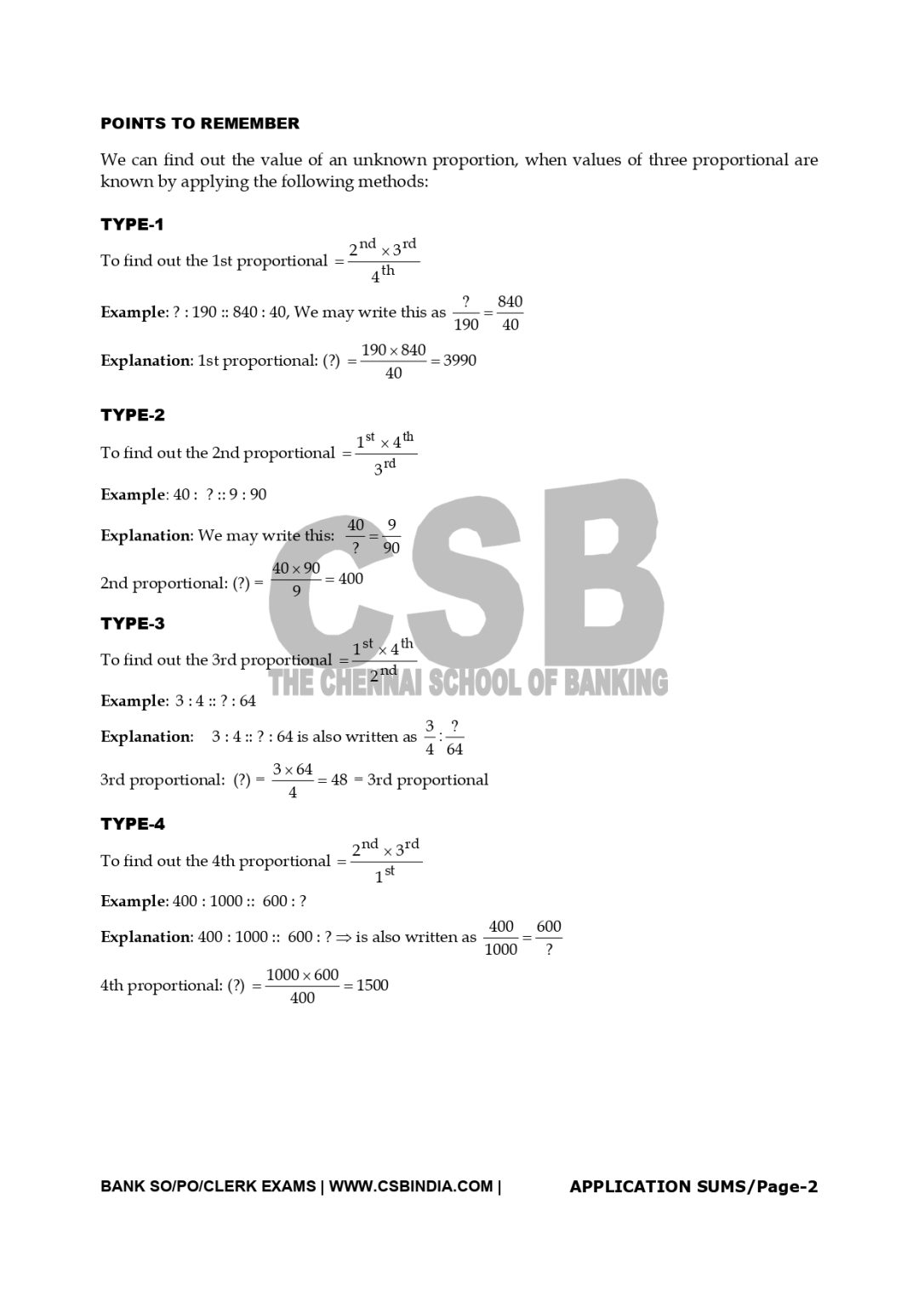 Application Sums - CHENNAI SCHOOL OF BANKING